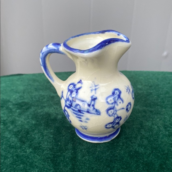 Art | Doll House Blue And Cream Japanese Ceramic Pitcher Stamped | Poshmark